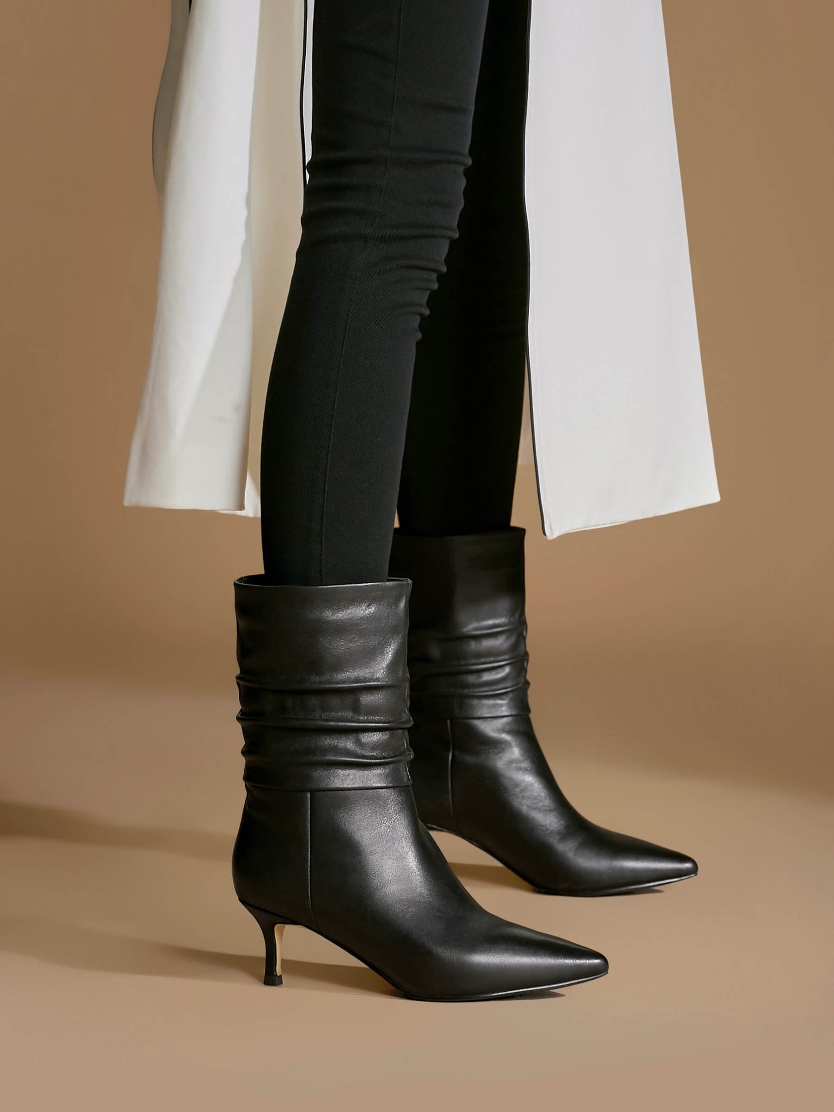 Milo - Kitten Heel Slouchy Leather Boots – RolisaStyle